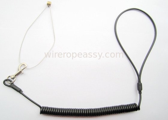 Scaffold Black Coil Safety Tool Lanyards With Loops Round Wire