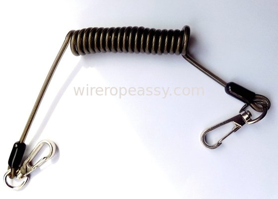 5.0mm Gray Coil Tool Tether Lanyard Cable Carabiners At Both Ends