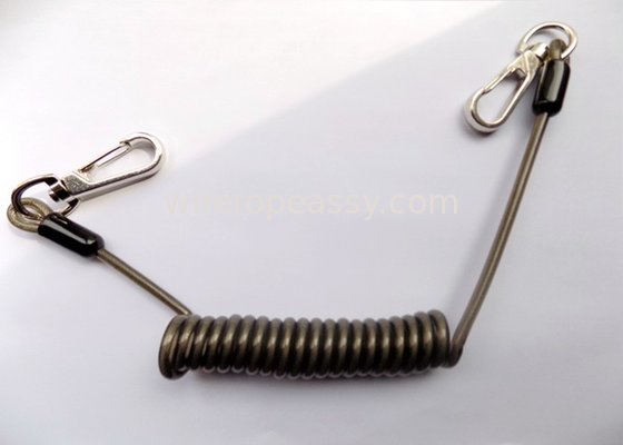 5.0mm Gray Coil Tool Tether Lanyard Cable Carabiners At Both Ends