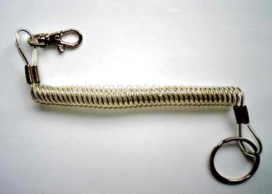 2.5mm Clear Coiled Safety Tool Lanyards Diving / Fishing  With Key Ring Chain