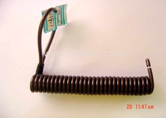 Black Lanyard Spring Coil Stretchable With Loop And Terminals