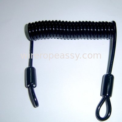 Black Lanyard Spring Coil Stretchable With Loop And Terminals