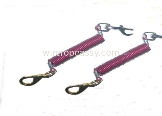 3.0mm Red Coil Spring Leash Safety Tool Lanyards Snap Hooks / Carabiner / Clips