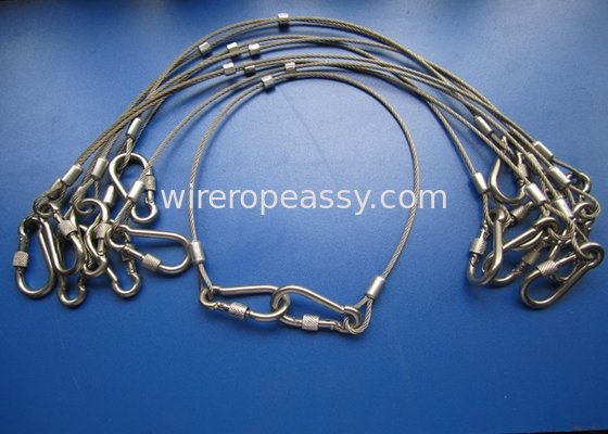 Stainless 6*60mm Carabiners Wire Rope Lifting Slings 3.2mm 7*7