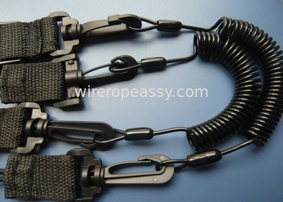 3.0mm PU Black Coil Spring Lanyard with  And buckels for Fishing