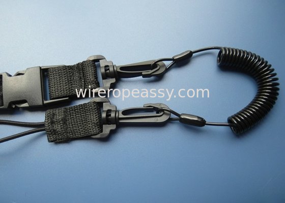 3.0mm PU Black Coil Spring Lanyard with  And buckels for Fishing