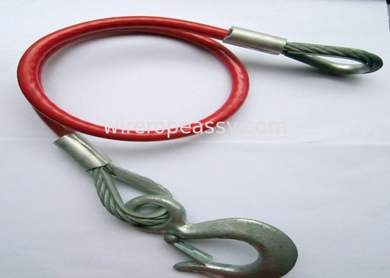 Red PU Coated Trailer Steel Cable Assembly with Big Snap Spring Hook and Thimble Eye