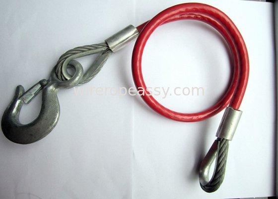 Red PU Coated Trailer Steel Cable Assembly with Big Snap Spring Hook and Thimble Eye