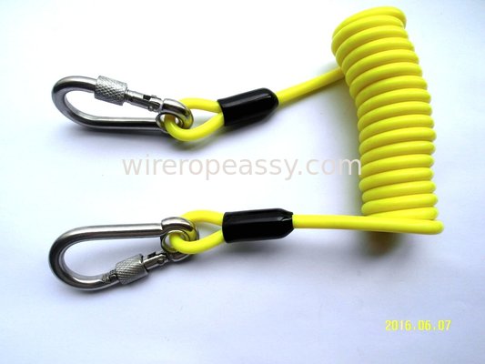 5.0mm Yellow PU Safety Tool Lanyards with Double Stainless Hooks