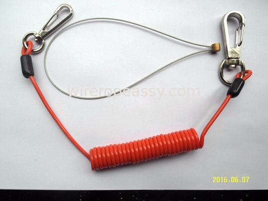 3.0mm Orange Red Tool / Safety Tool Lanyards , Positioning Lanyard Fall Protection