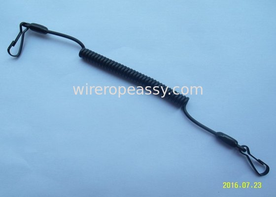 2.5mm Black PU Cord Coil Spring Elastic Lanyard with Double Simplex Hooks