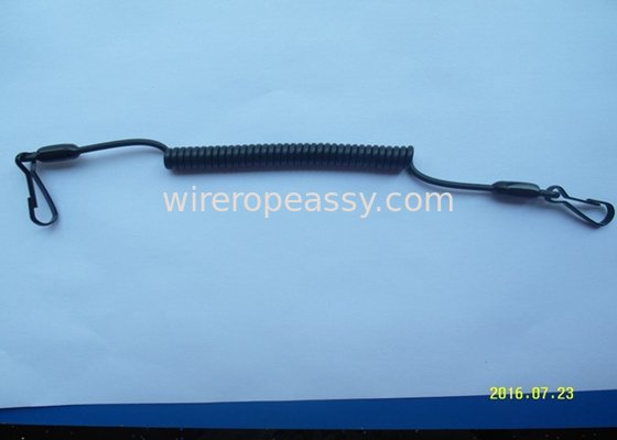 2.5mm Black PU Cord Coil Spring Elastic Lanyard with Double Simplex Hooks