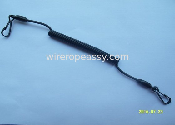 2.5mm Black PU Cord Coil Spring Elastic Lanyard with Double Simplex Hooks