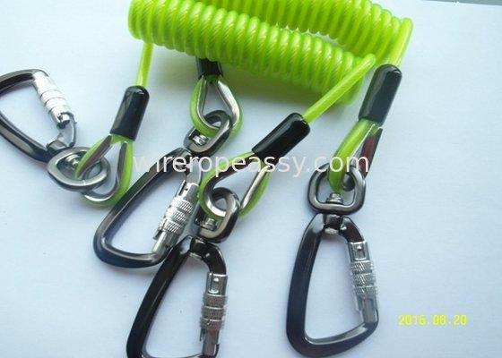 5.0mm PU Coated Stainless Safety Tool Lanyards  Green SWL 3 KG With Swivel Hook