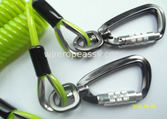 5.0mm PU Coated Stainless Safety Tool Lanyards  Green SWL 3 KG With Swivel Hook