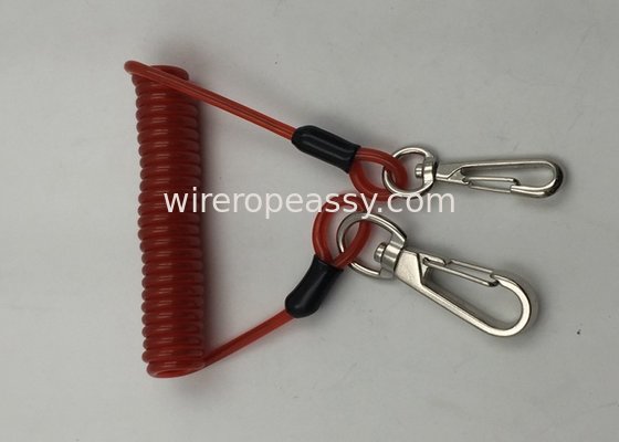 4.0mm Transpatent Red PU coated Retractable Safety Lanyard with swivel Hooks