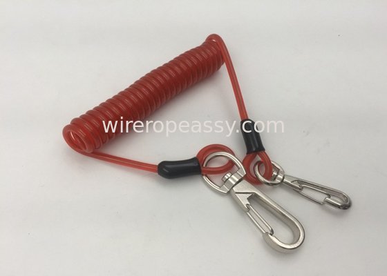 4.0mm Transpatent Red PU coated Retractable Safety Lanyard with swivel Hooks