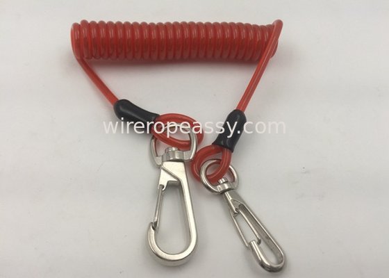 4.0mm Transpatent Red PU coated Retractable Safety Lanyard with swivel Hooks