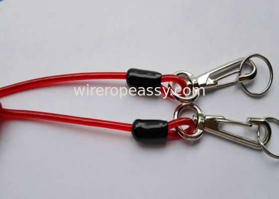 4.0mm Transpatent Red PU coated Retractable Safety Lanyard with swivel Hooks