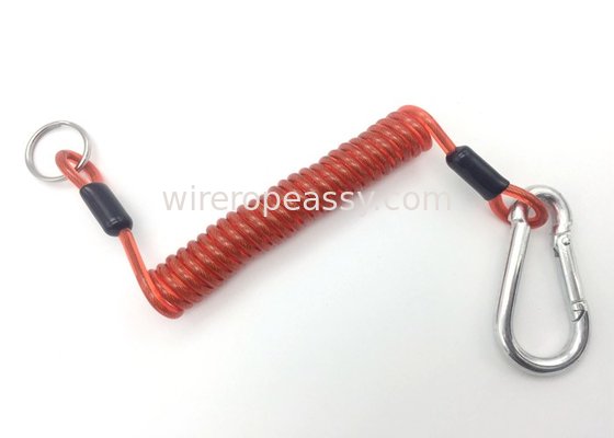 5.0mm Colorful Transpatent  PU Coated Safety Tool Lanyards Stainless Steel with  Hooks