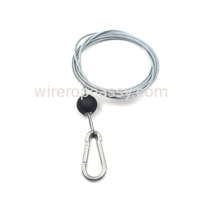 Custom Adjustable Gym Cable stainless steel Cable Assembly With Black Nylon Ball Carabiner