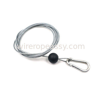 Custom Adjustable Gym Cable stainless steel Cable Assembly With Black Nylon Ball Carabiner