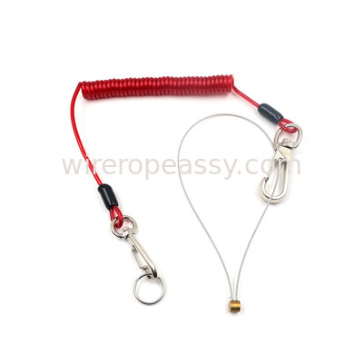 PU coated Coiled Safety Tool Lanyards With zinc alloy swivel hooks