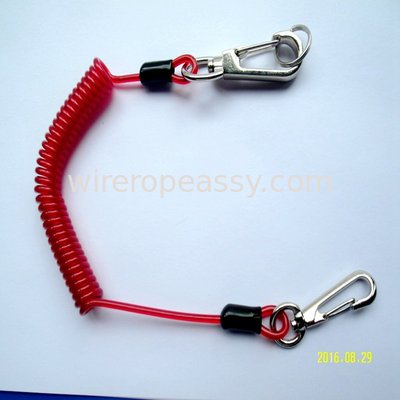 PU coated Coiled Safety Tool Lanyards With zinc alloy swivel hooks
