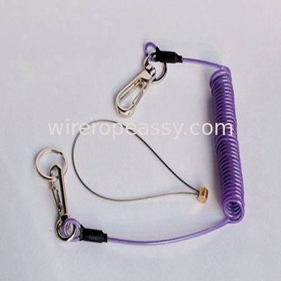 PU coated Coiled Safety Tool Lanyards With zinc alloy swivel hooks