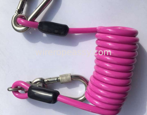 professional PU Coated Stainless Steel Retractable Tool Lanyard Printed Logo With Double Hooks