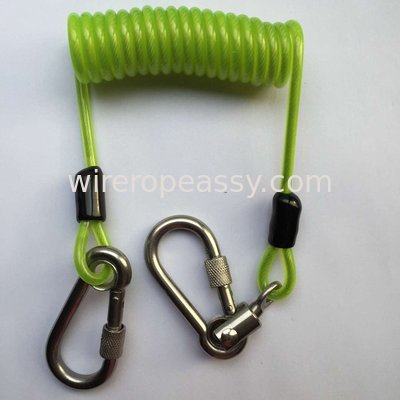 professional PU Coated Stainless Steel Retractable Tool Lanyard Printed Logo With Double Hooks