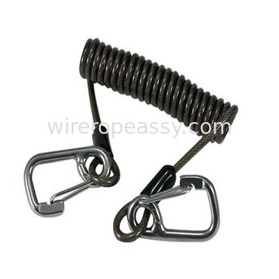 professional PU Coated Stainless Steel Retractable Tool Lanyard Printed Logo With Double Hooks