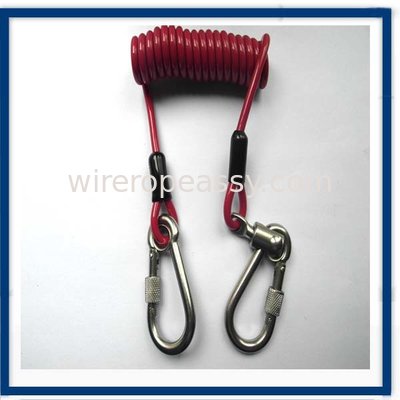 professional PU Coated Stainless Steel Retractable Tool Lanyard Printed Logo With Double Hooks