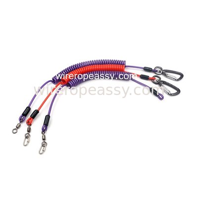 5.0mm Colorful Transpatent  PU Coated Safety Tool Lanyards Stainless Steel with  Hooks