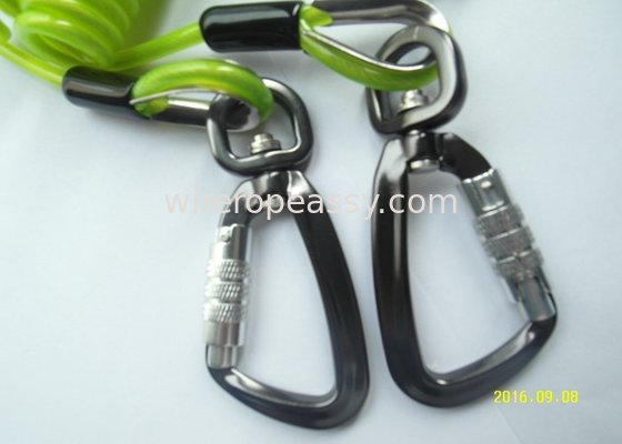 Green PU Coated Safety Tool Lanyards Retractable With Double Swivel Carabiner