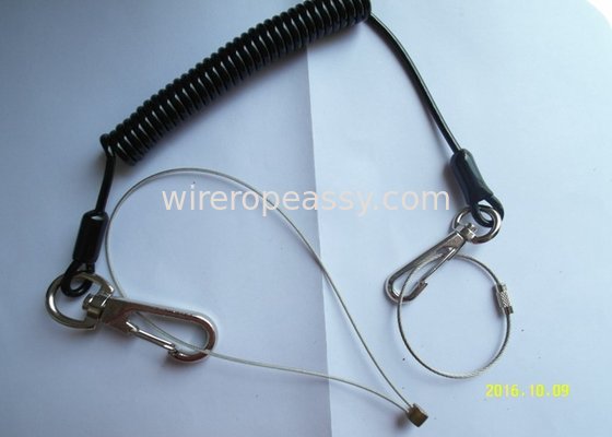 1.0mm  PU coated Retractable Fishing Safety Tool Lanyards with swivel Hooks And Key Ring
