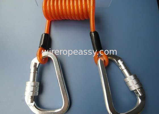 Safety Coated PVC Stainless Coil Hand Tool Safety Lanyards With Aluminum Swivel Hook