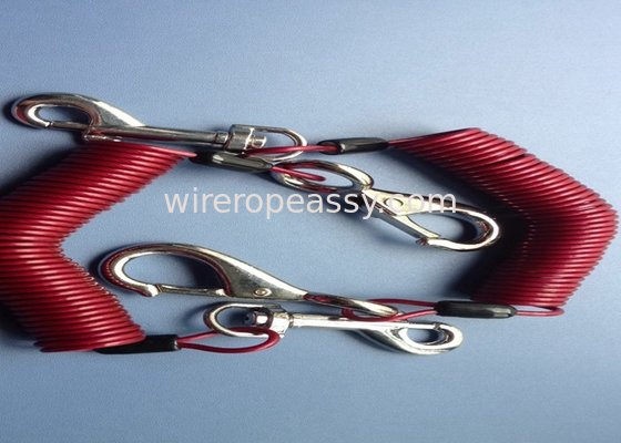 2.5 mm Fishing /  Diving  Coiled Cable Safety Tool Lanyards With Double Hooks