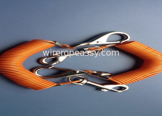 2.5 mm Fishing /  Diving  Coiled Cable Safety Tool Lanyards With Double Hooks