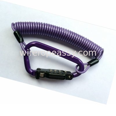 Purple Motorcycle Helmet  Adjustable Cable Lock Combination PIN Locking Carabiner