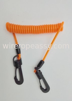 PVC Coated Safety Tool Lanyards Tool Tether Coil Spring Lanyard With Plastic Hook