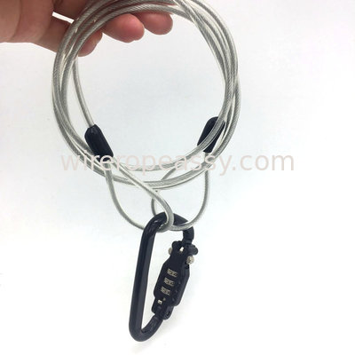 4.0mm 7*19 Pvc Coated Galvanized/stainless Steel Wire Rope With Carabiner Lock