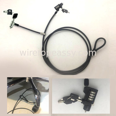 Two Heads Locking Cable Combination Lock Carabiner With Security Cable / Keys