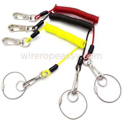 3.2mm Security Bungee Coil Spring Tool  Lanyard With Swivel  Carabiner And Loop