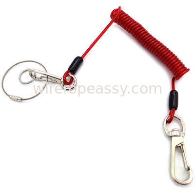 Plastic Coated Coiled Wire Cable Carabiner Key Chain Lanyard Hight Tension Retractable