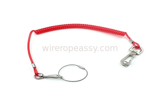 Plastic Coated Coiled Wire Cable Carabiner Key Chain Lanyard Hight Tension Retractable