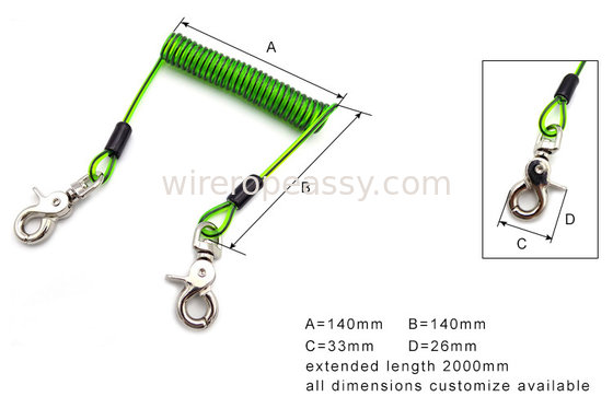 Ø5.0mm PU Spring Coil Safety Tool Lanyards wtih Thumb Activated Triggers