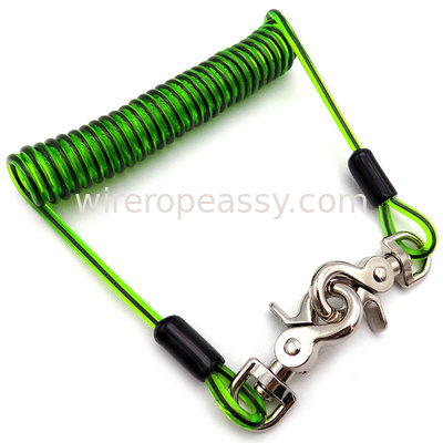 Stainless Steel Wire Cord Coil Cable Dichroic Tool Lanyard With Swivel Hook On Both Ends