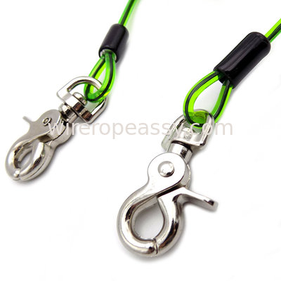 Stainless Steel Wire Cord Coil Cable Dichroic Tool Lanyard With Swivel Hook On Both Ends