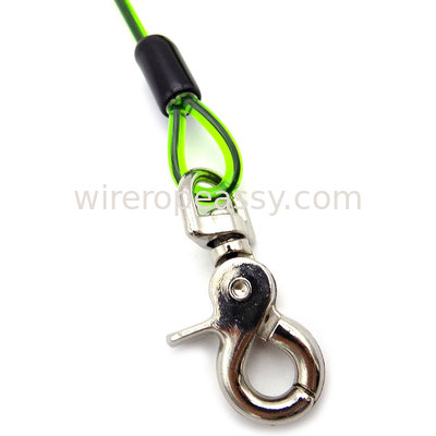 Stainless Steel Wire Cord Coil Cable Dichroic Tool Lanyard With Swivel Hook On Both Ends
